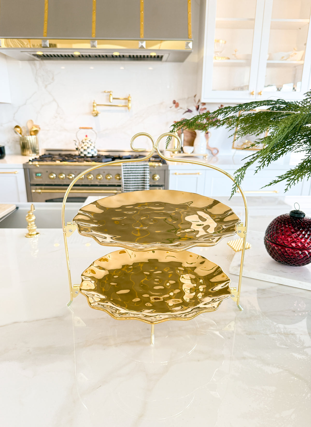 Gold and Silver Branch 2-Tier Server Stand | HTS DECOR