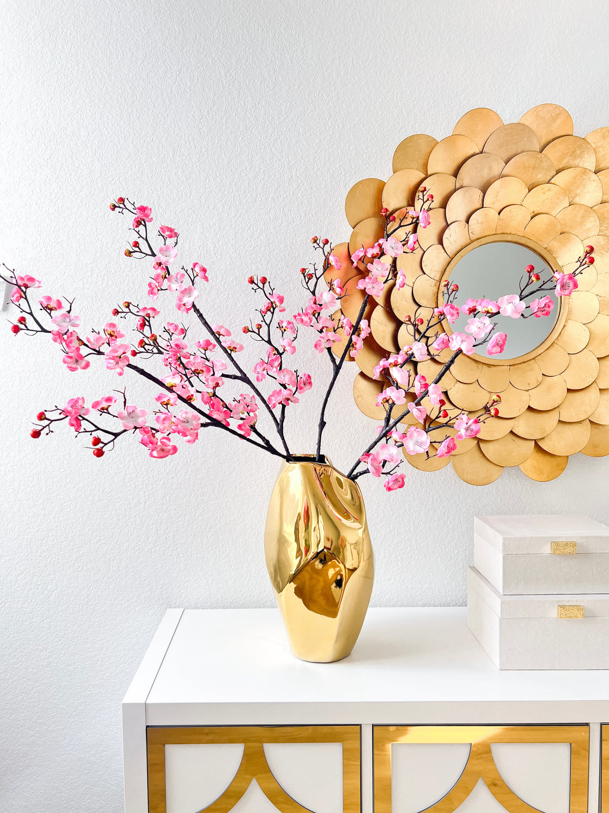 Faux Pink Cherry Plum Stem (Pack of 3 Stems) | HTS DECOR