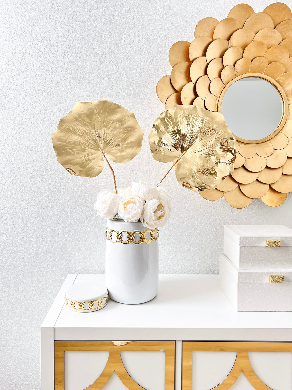 Gold Metallic Lotus Leaf Stem (Pack of 3 Stems) | HTS HOME DECOR