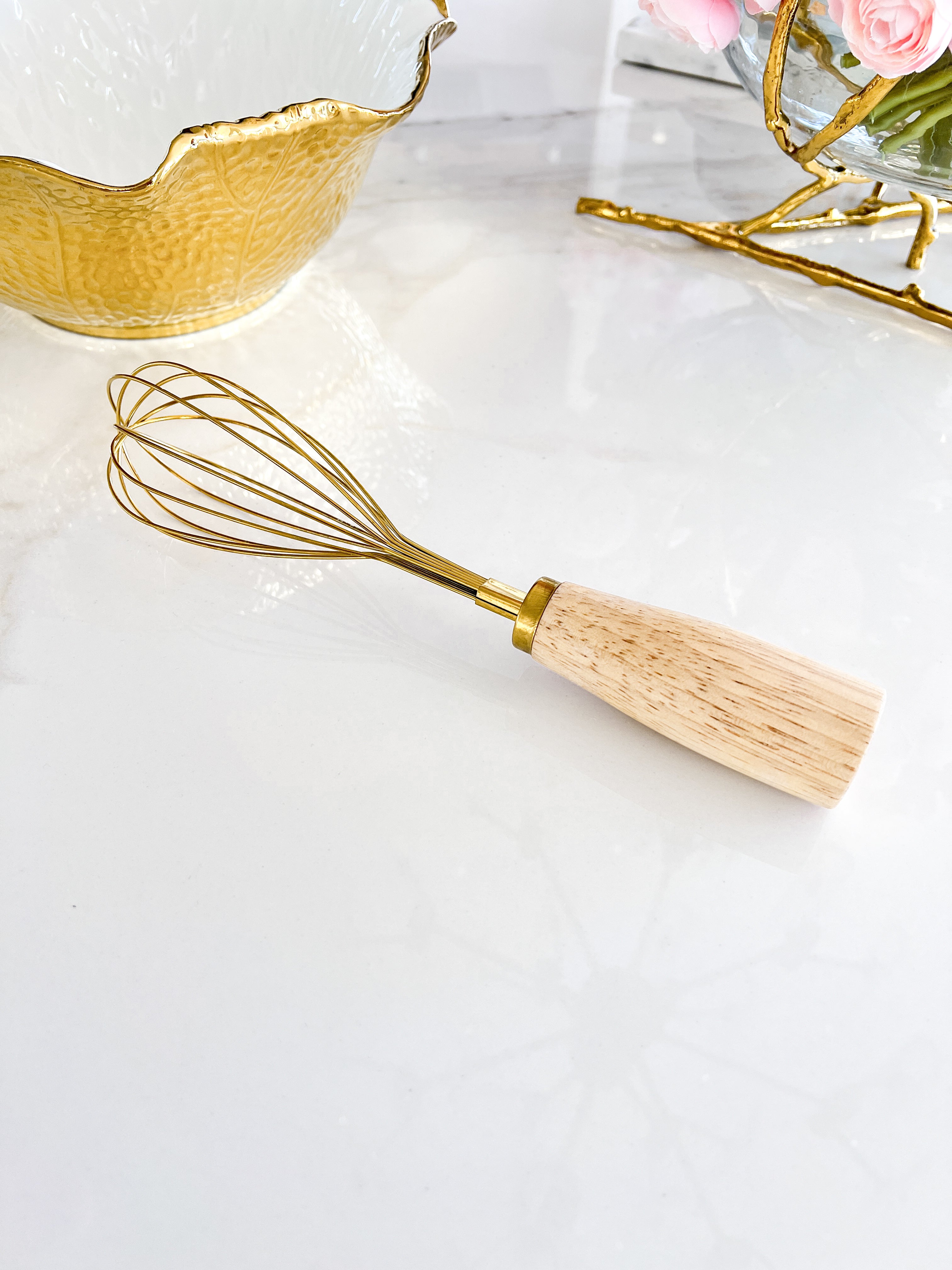 Gold Whisk with Wood Handle | HTS HOME DECOR