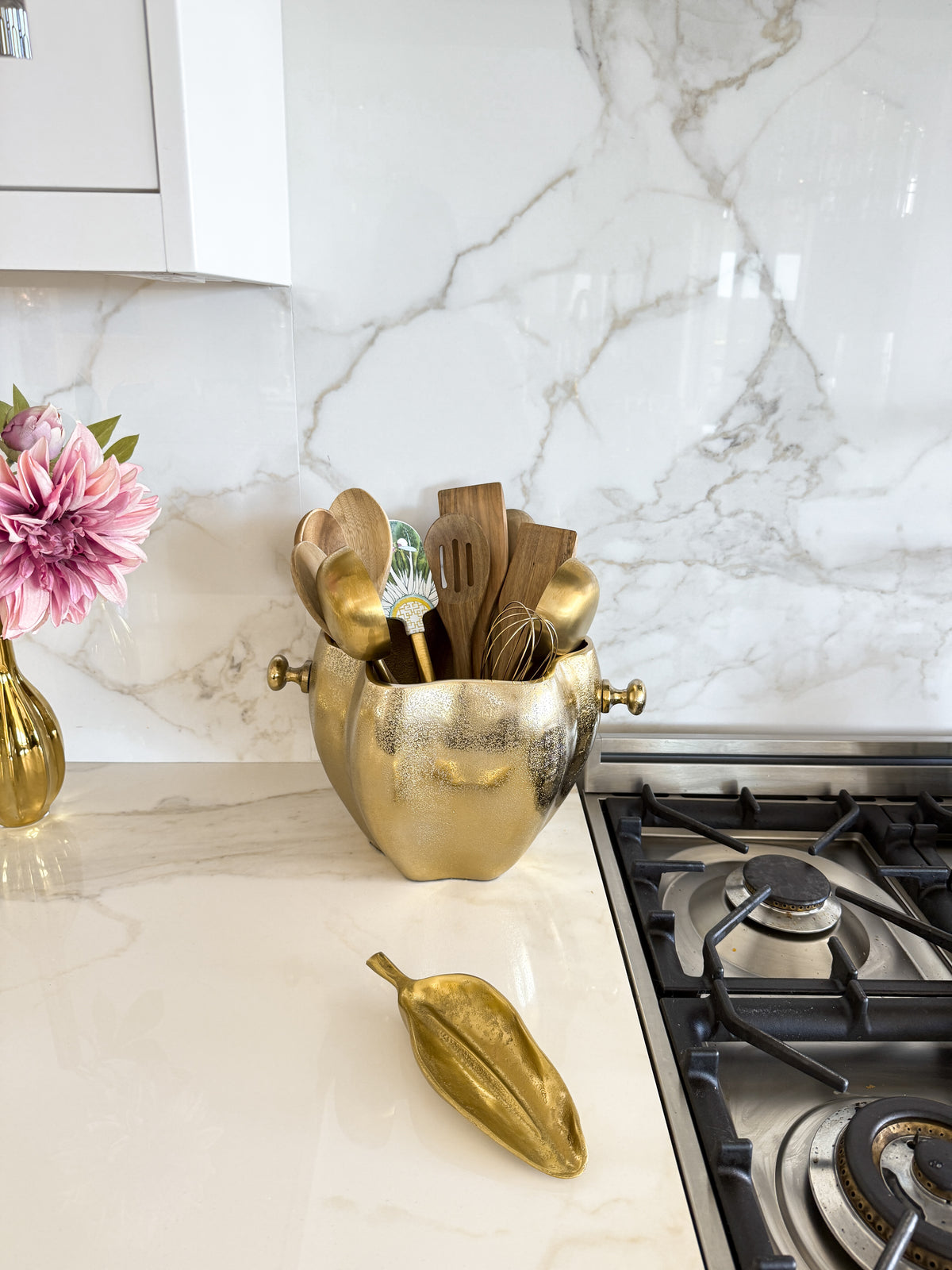 Gold Scalloped Kitchen Utensil Cup Holder | HTS DECOR