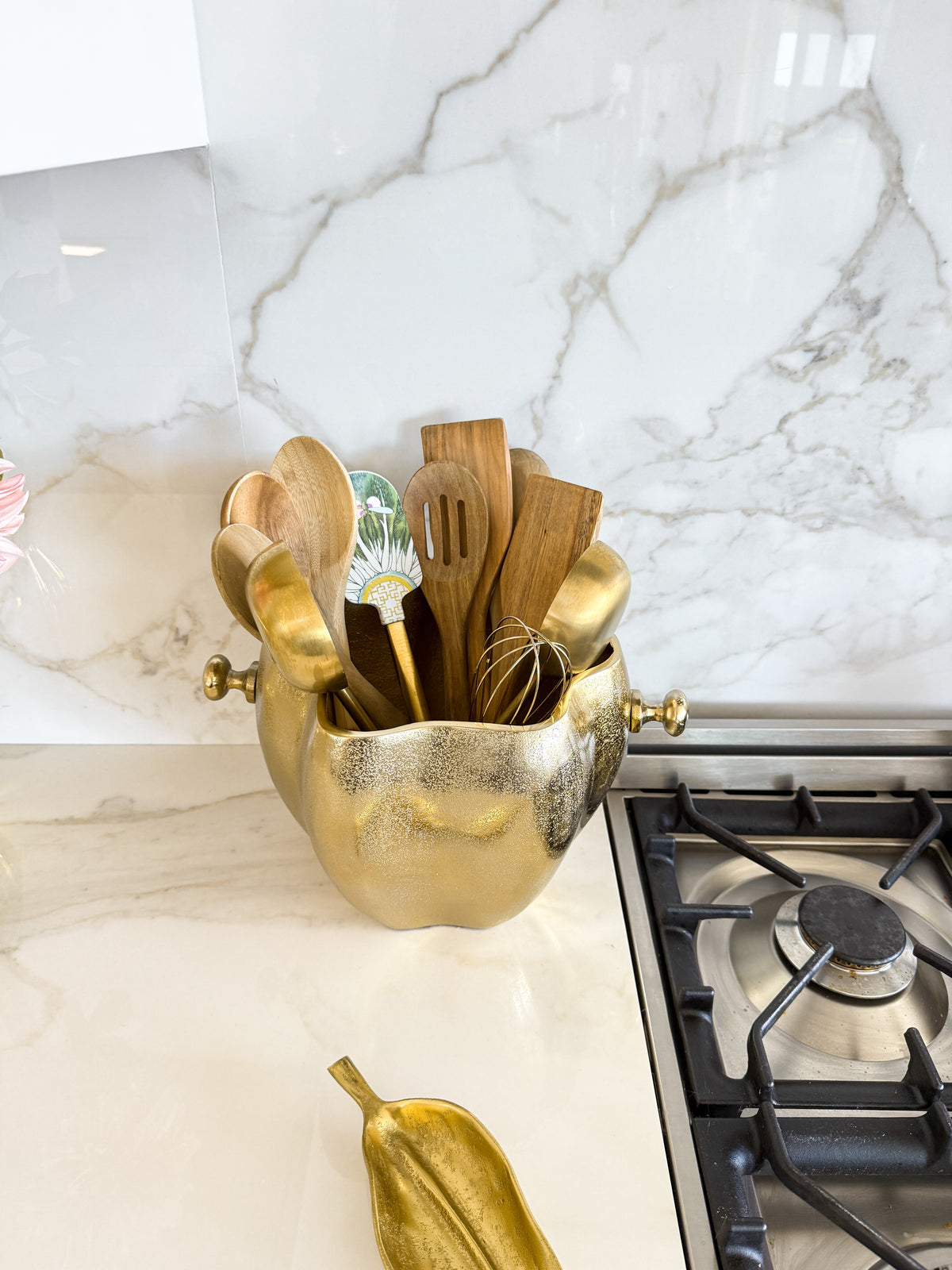 Gold Scalloped Kitchen Utensil Cup Holder | HTS DECOR