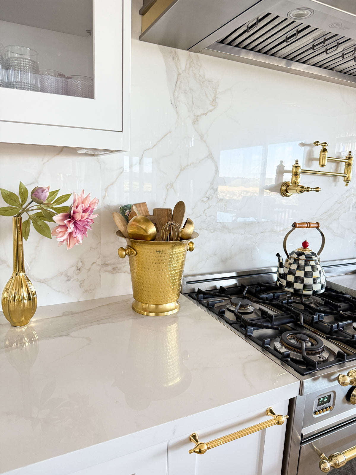 Gold Hammered Kitchen Utensil Cup Holder | HTS DECOR