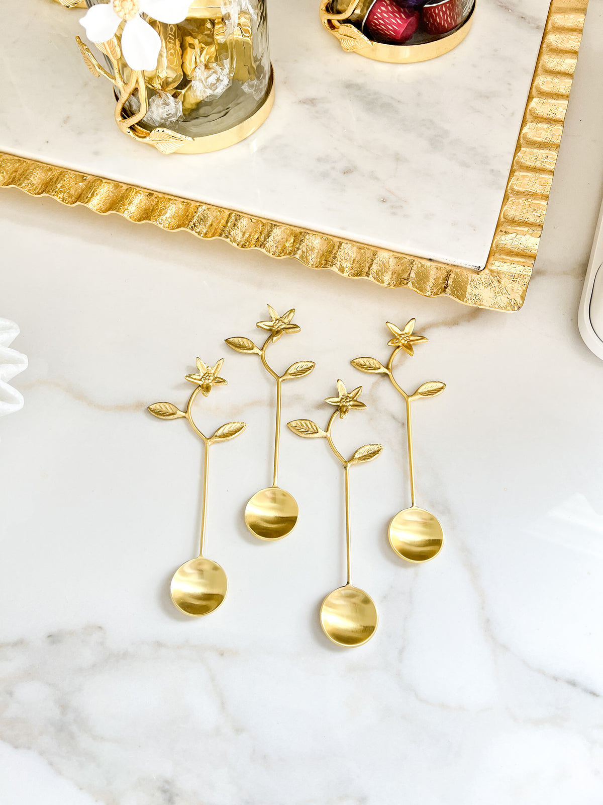 Gold Branched Flower Tea Spoon (Set of 4) | HTS DECOR