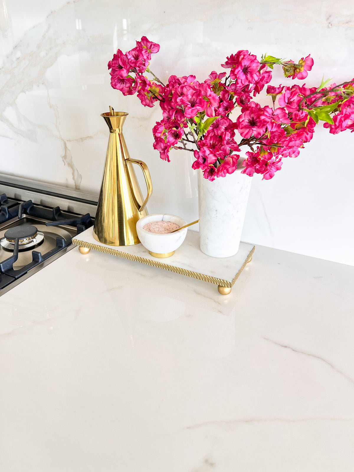 Gold Trim Footed Marble Trivet | HTS DECOR