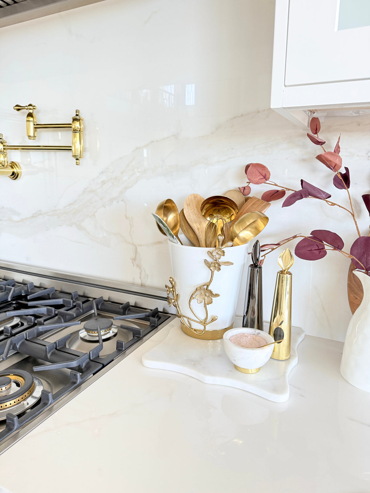 White and Gold Branch Kitchen Utensil Holder | HTS DECOR