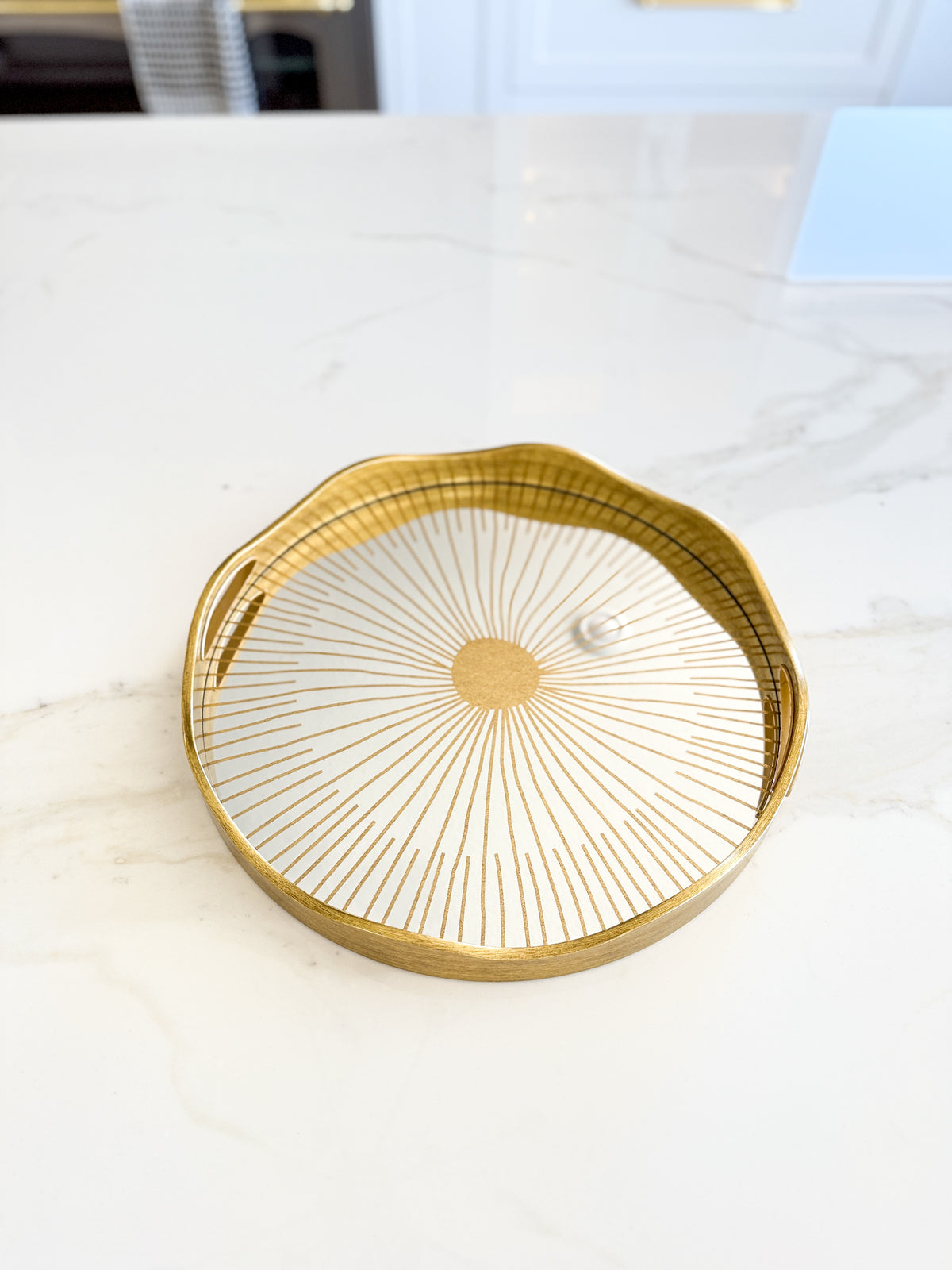 Gold Round Wavy Mirrored Tray (Set of 2) | HTS DECOR