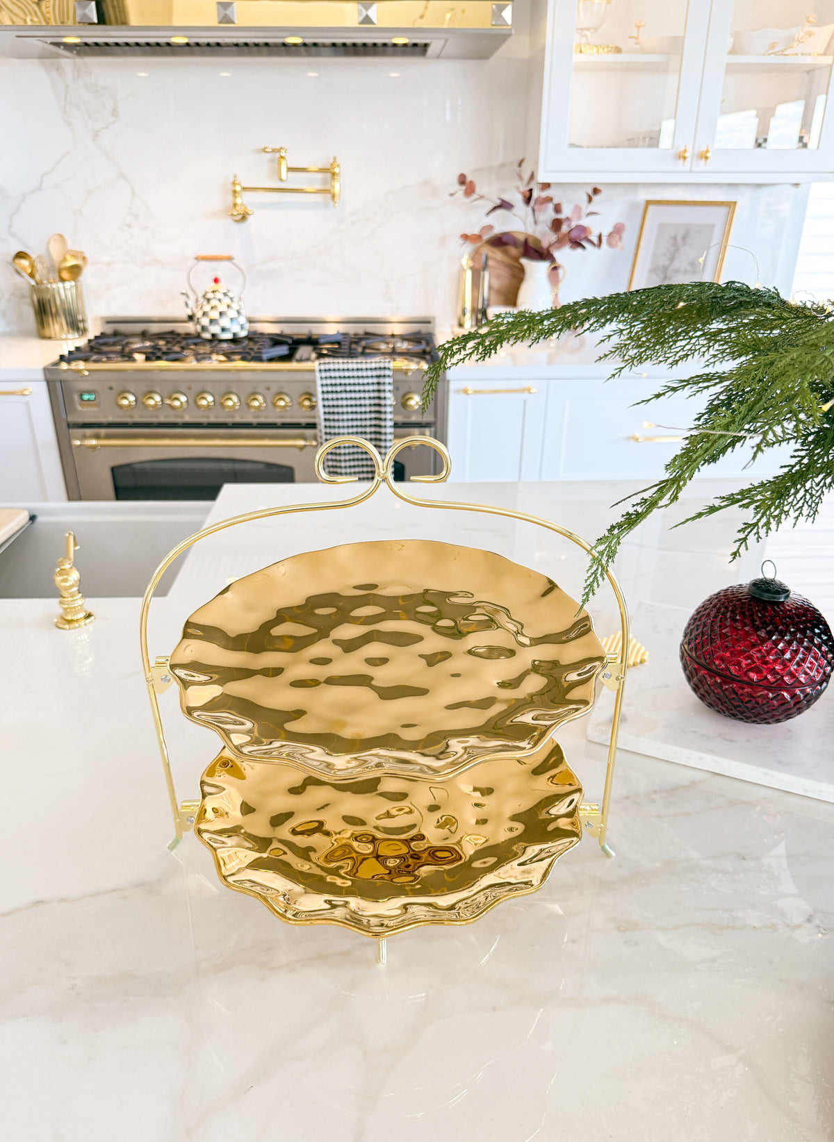 Gold and Silver Branch 2-Tier Server Stand | HTS DECOR