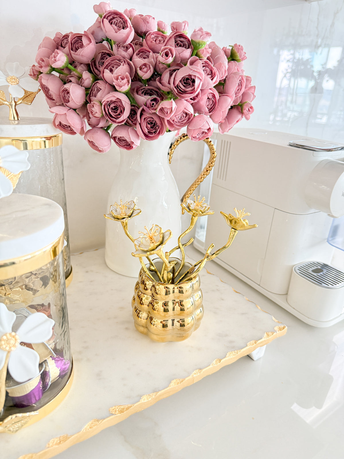 Gold Tea Spoon with Flower Design (Set of 4) | HTS DECOR