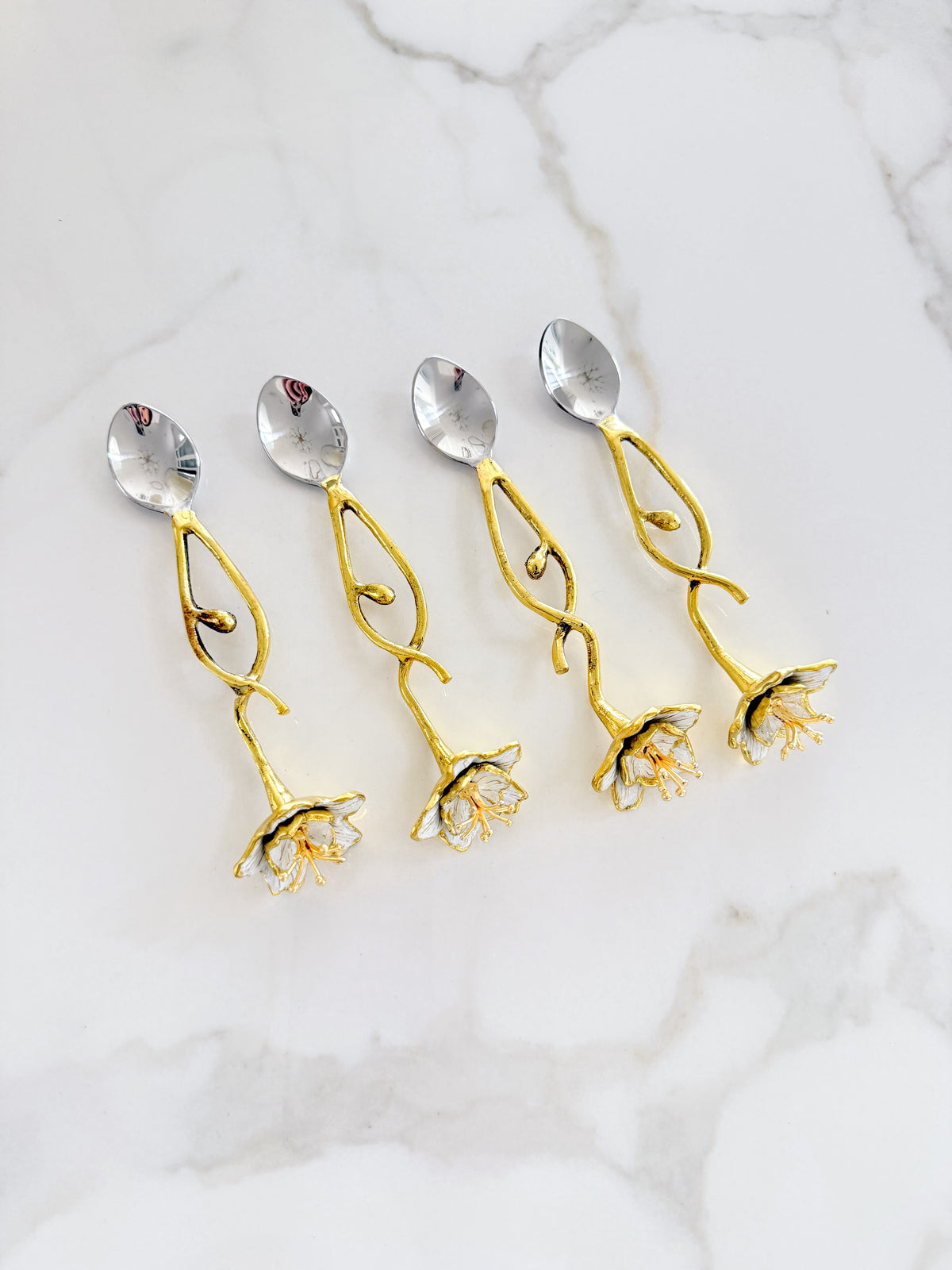 Gold Tea Spoon with Flower Design (Set of 4) | HTS DECOR