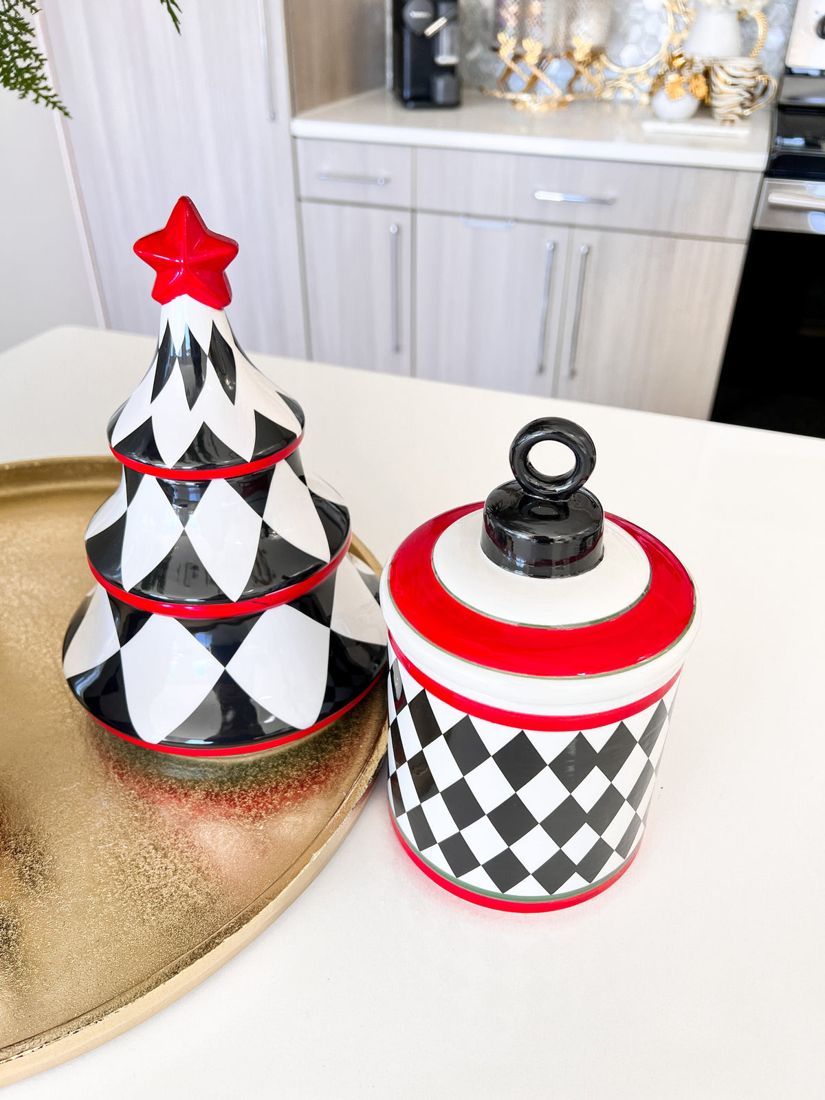 Black and White Christmas Checkered Canister | HTS DECOR