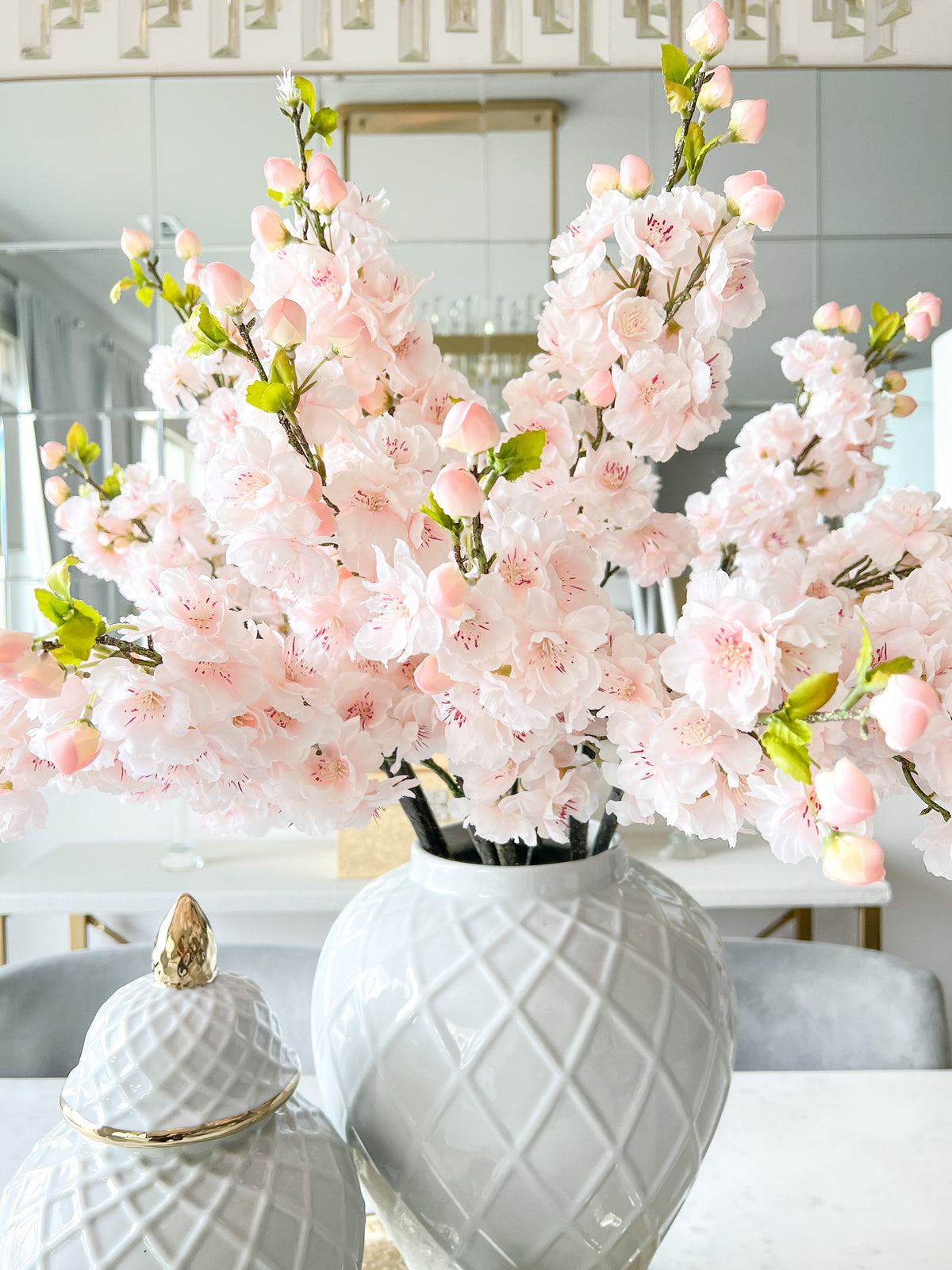 Faux Silk Light Pink Cherry Blossom Stems | HTS DECOR