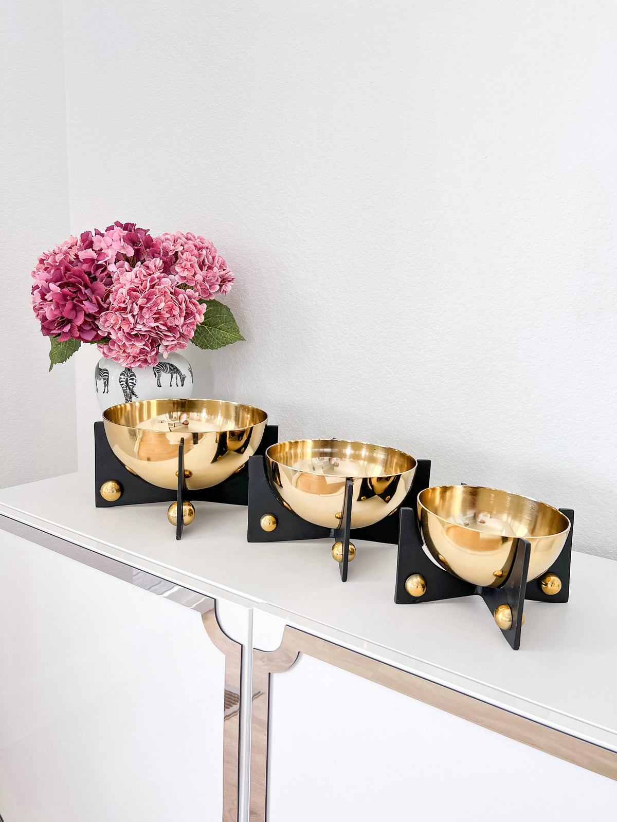Gold Decorative Bowl on Black Stand (3 Sizes) | HTS DECOR