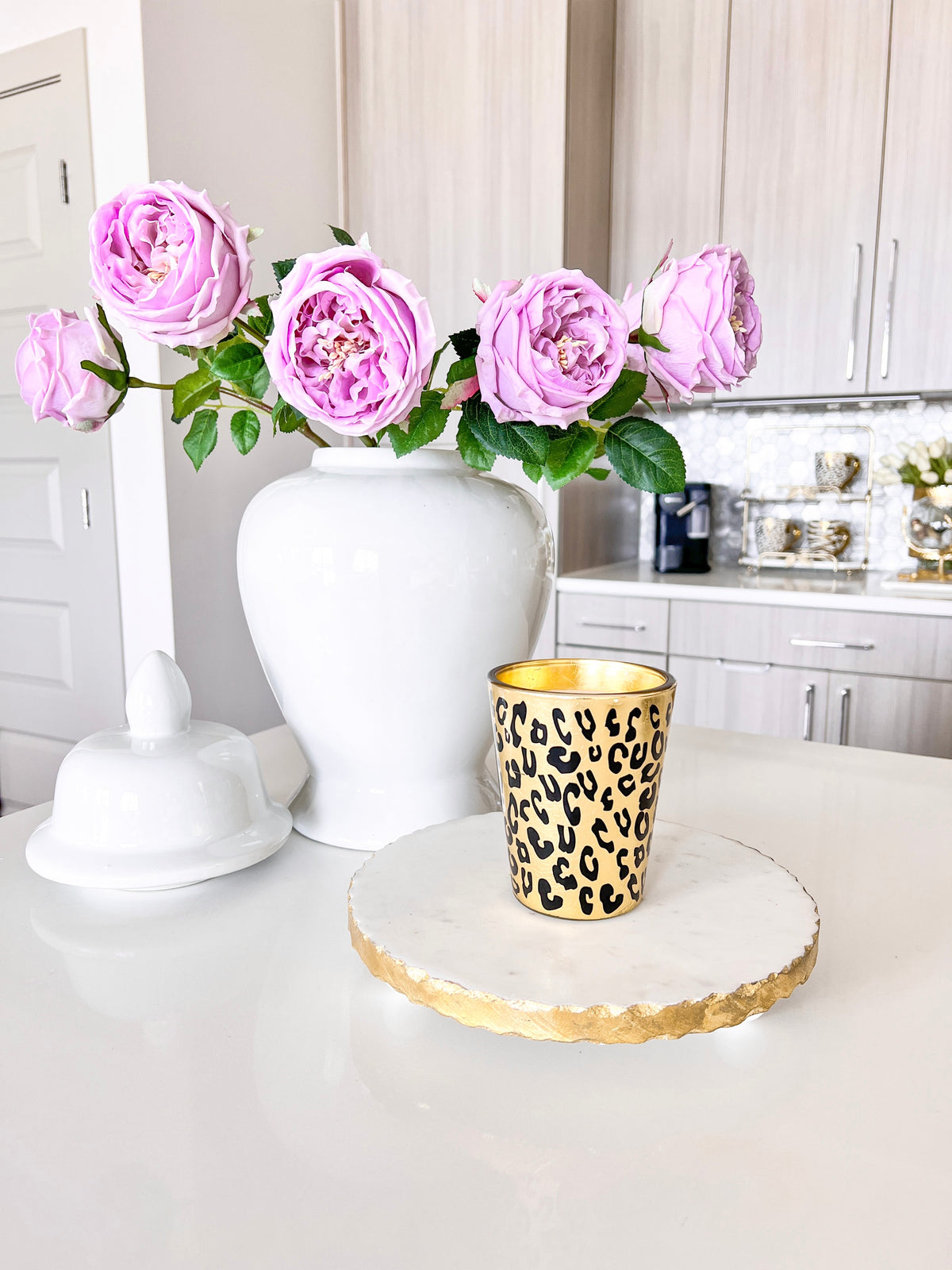 Gold Edge Round Marble Trivet Tray | HTS DECOR