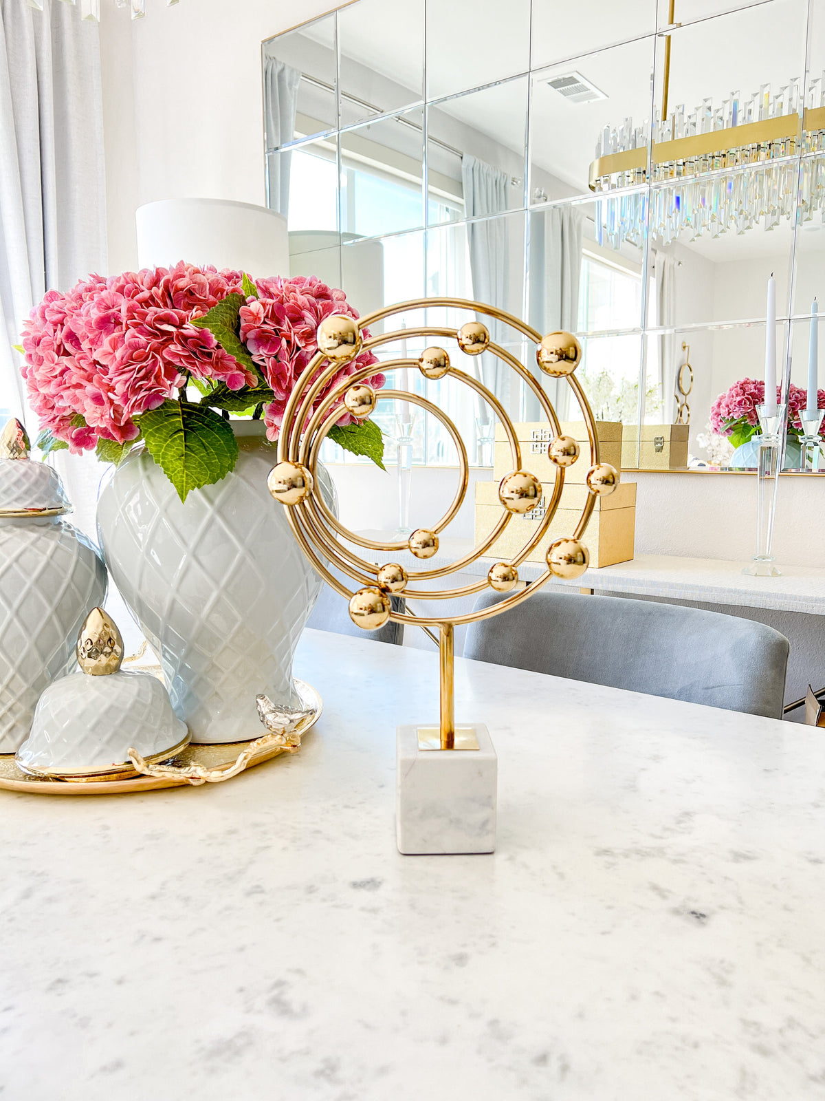 Gold Galaxy Sculpture with Marble Base | HTS DECOR
