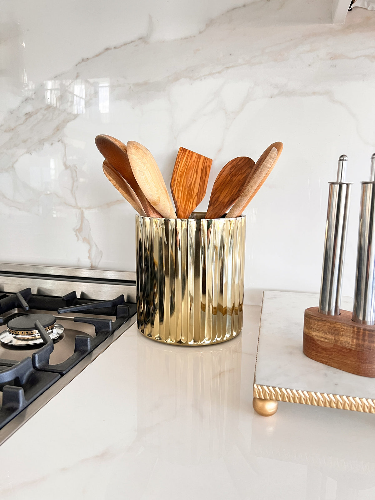 Gold Scalloped Kitchen Utensil Holder/ Ice Bucket | HTS DECOR