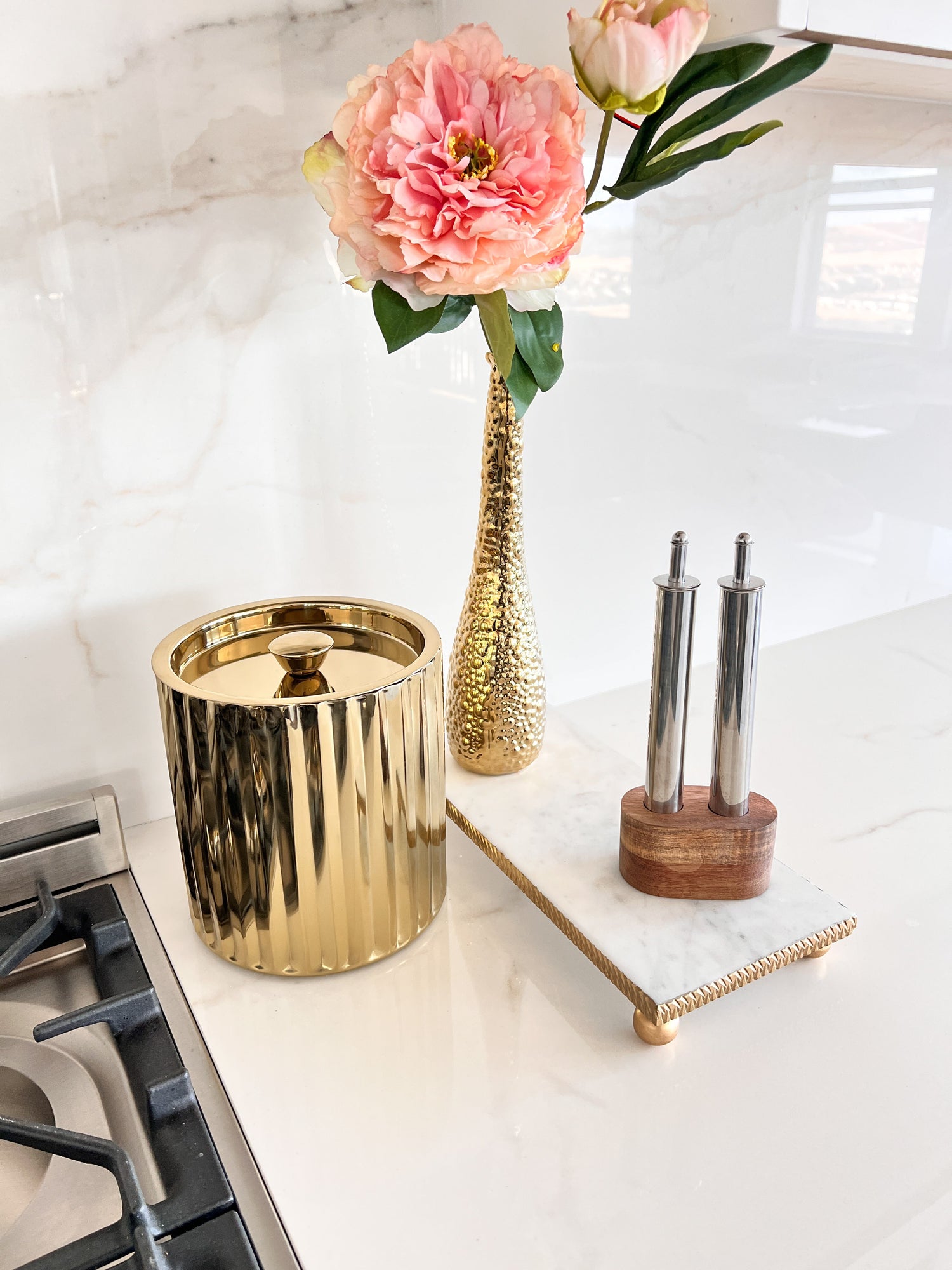 Gold Scalloped Cooking Utensil Cup/ Ice Bucket | HTS HOME DECOR