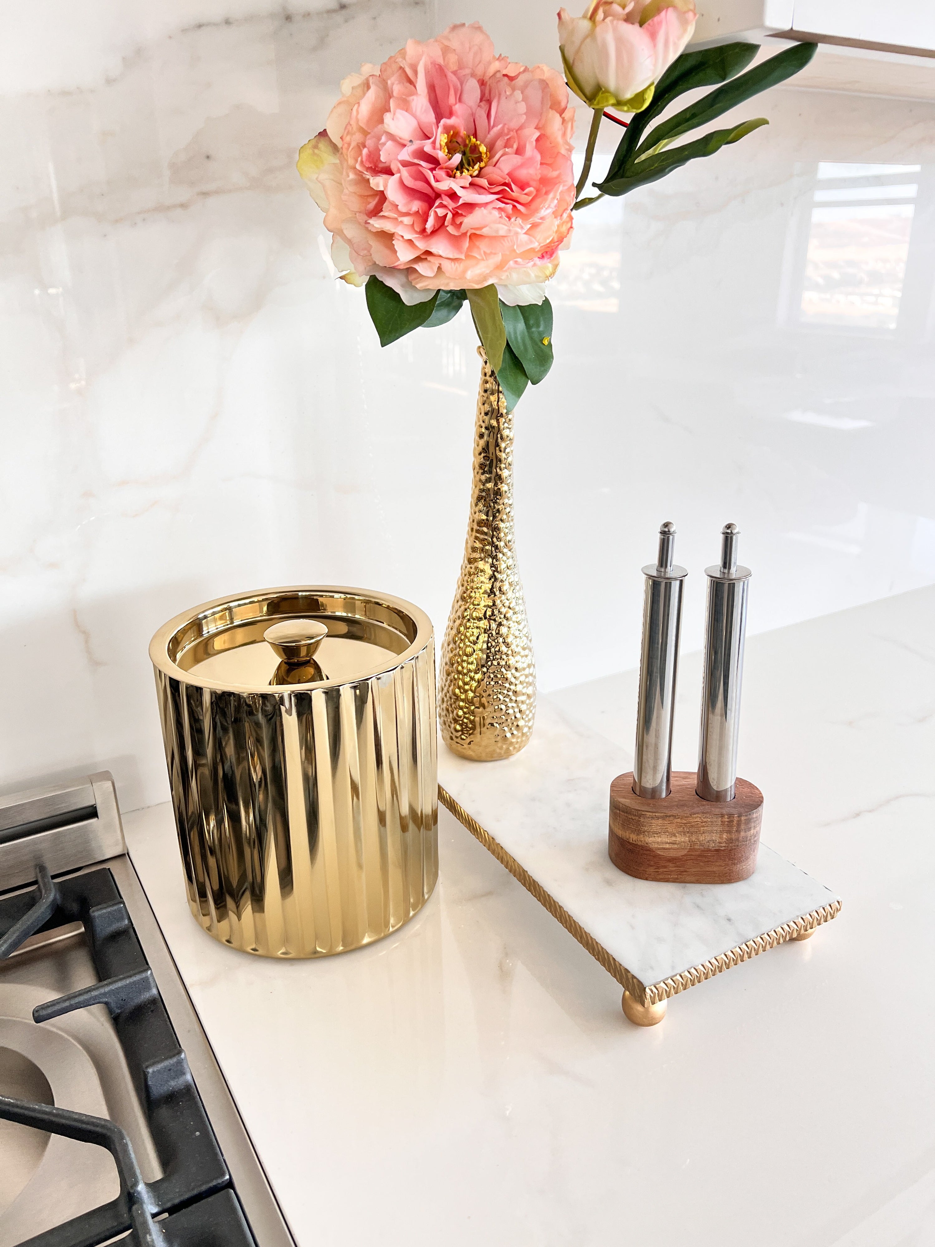 Gold Scalloped Cooking Utensil Cup/ Ice Bucket | HTS HOME DECOR