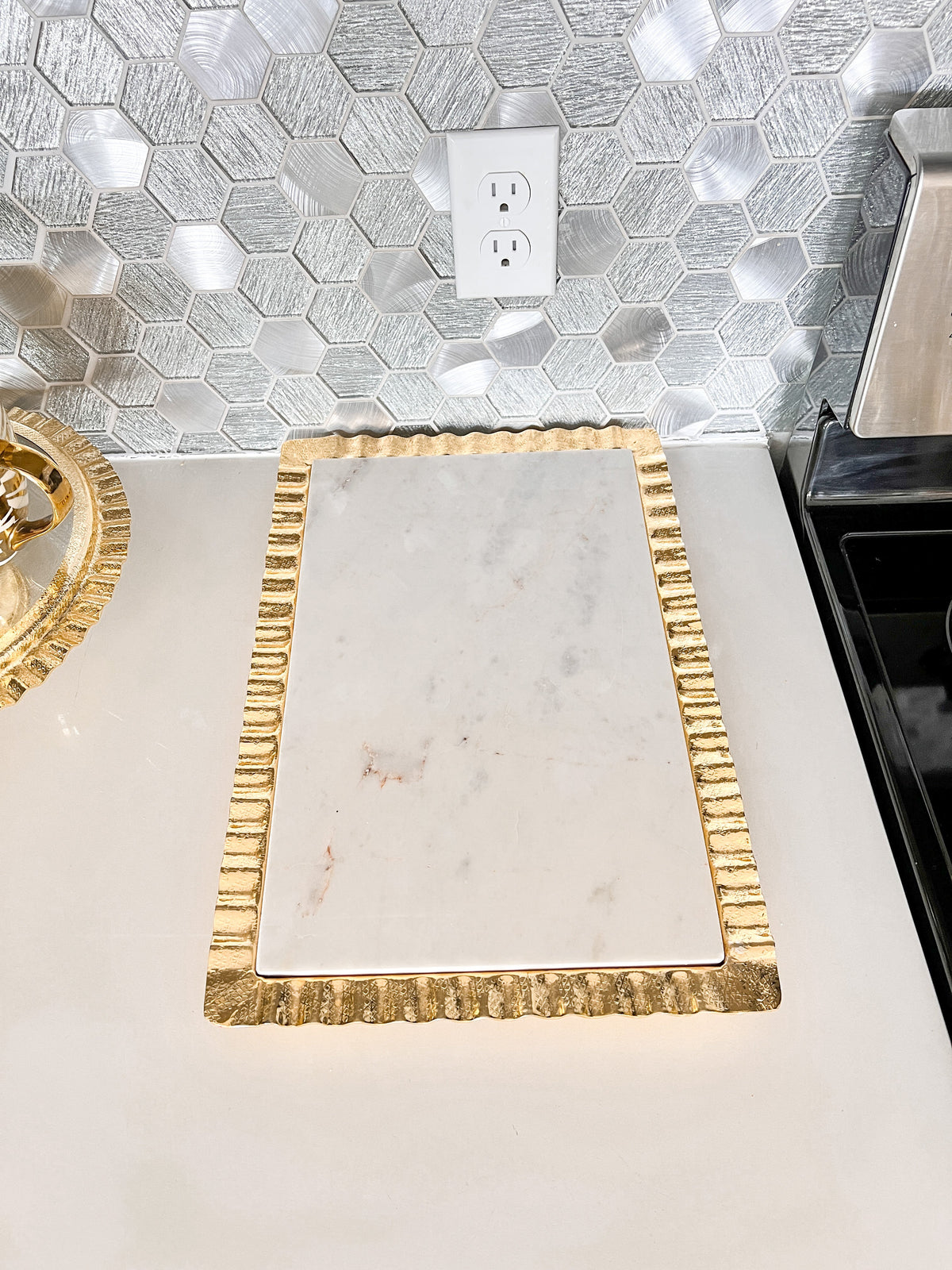 Marble Footed Canister Tray with Gold Ruffled Edges | HTS HOME DECOR