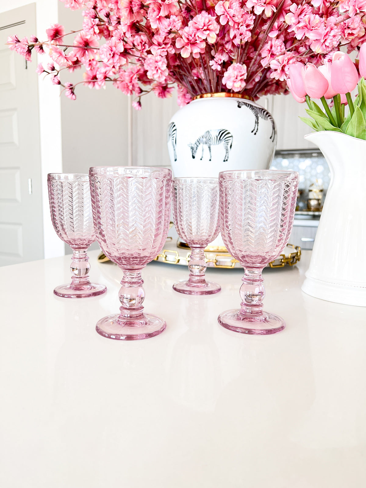 Pink Glass Goblet (Set of 4) | HTS DECOR