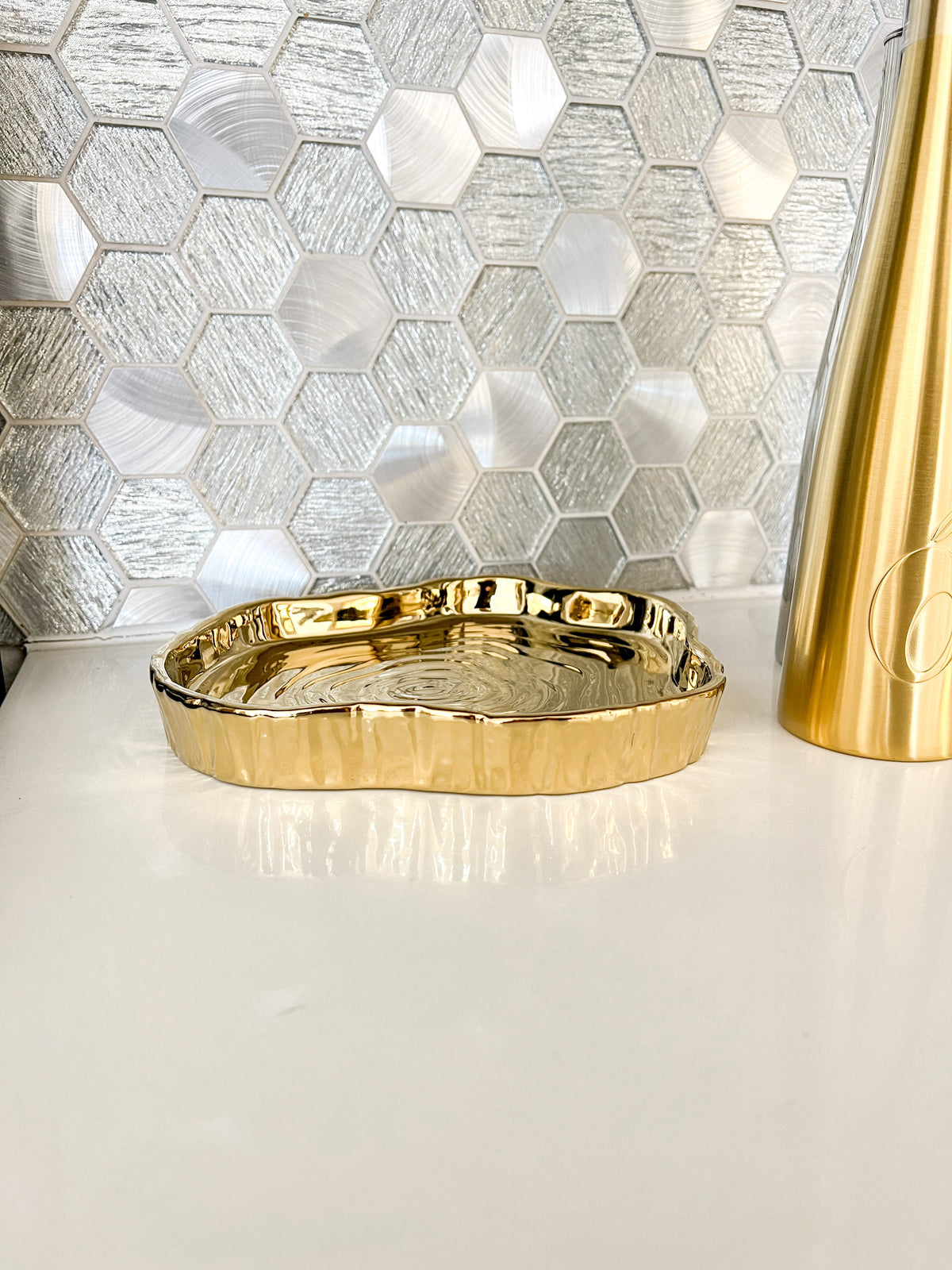 Small Gold Tree Bark Tray | HTS DECOR