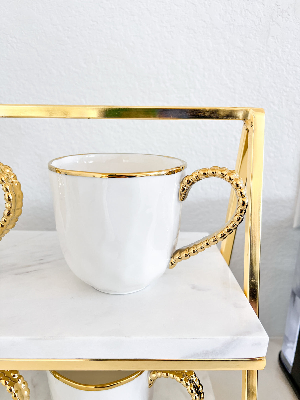 White and Gold Beaded Mug | HTS HOME DECOR