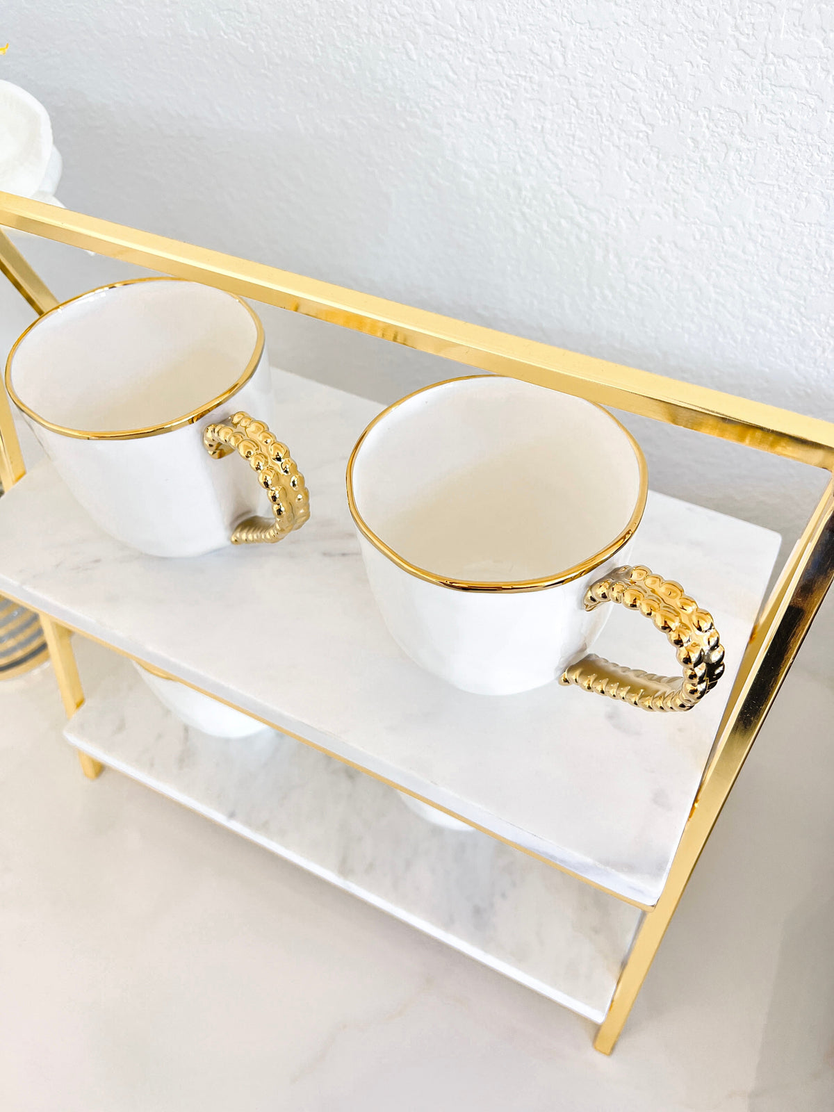 White and Gold Beaded Mug | HTS DECOR